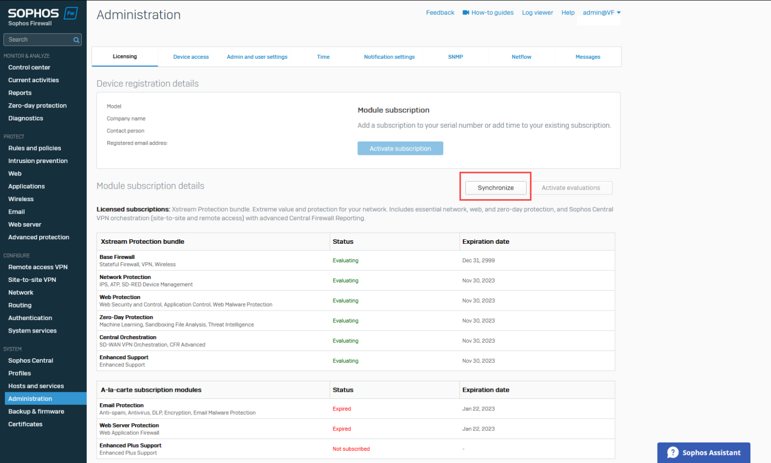 Hướng dẫn activate license Sophos Firewall trên Sophos Central ...