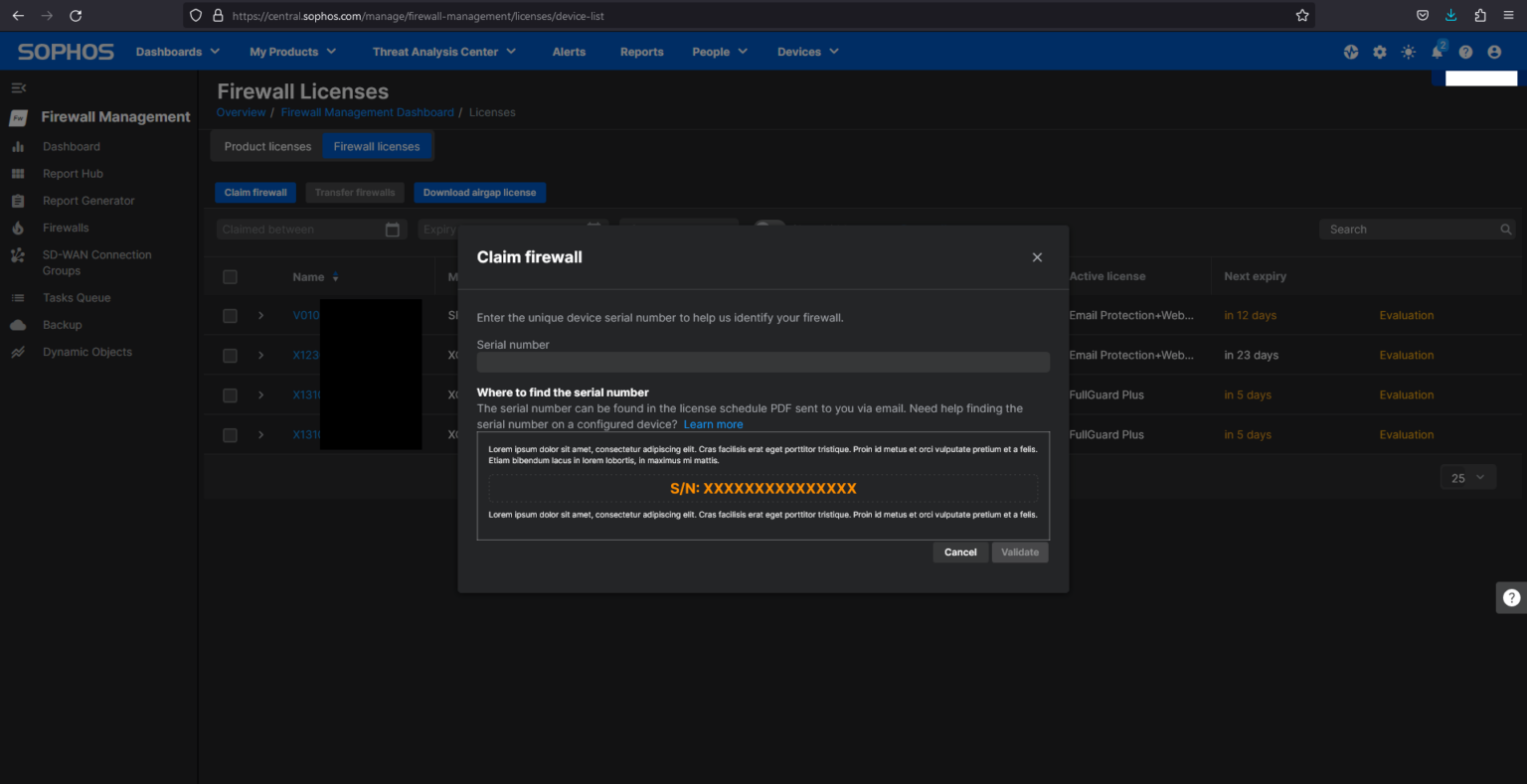 Hướng dẫn activate license Sophos Firewall trên Sophos Central ...